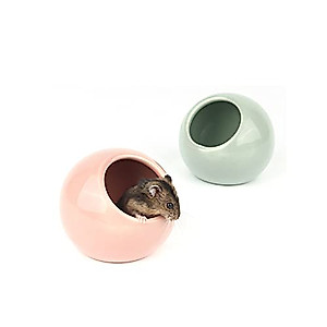 LIZHOUMIL Ceramic Hamster House Pet Summer Cooling House Hideout Hamster Cave Mini Hut Cage Suitable for Hamster Gerbil Rat Mice and Small Animal Gifts for Pets Pink