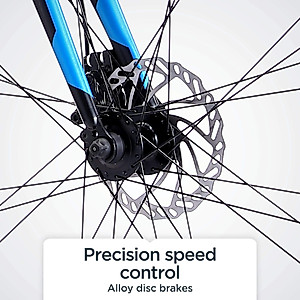 Schwinn Volare 1200 Flat Bar Hybrid Sports Road Bike, Men and Women, 21-Speed, 700c Wheels, 19-Inch Aluminum Frame, Disc Brakes, Matte Blue