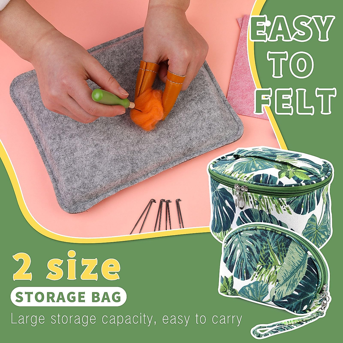 304PCS Needle Felting Kit with 2 Exquisite Storage Bags, Wool Roving 50 Colors Set, Needle Felting Starter Kit, Needle Wool Felting Tools Kit, Wool Felt Tools for Felted Animal Needle Felting Supplies