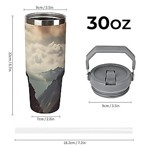 BWQJKUO Large Capacity Car Cup 30 Oz Stainless Steel Woman on A Top Mountain Printed Travel Mug Leak-proof Flip Straw Tumbler with Handle,keeps Cold Or Ho