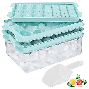 Korlon Ice Trays for Freezer with Lid and Bin, 64 PCS Ice Cube Trays, Round Ice Cube Molds & Square Container for Making Cocktail Whiskey Tea & Coffee