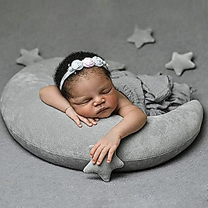 M&G House Newborn Photography Posing Pillow Crescent Moon Pillow Star Pillows Posing Beans Moon Pillow Stars Set Infant Boy Girl Baby Picture Prop(Gray)