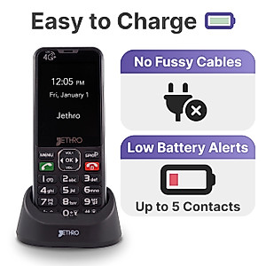 Jethro SC490 4G Unlocked Senior Cell Phone/Plan 6 Months, Unlimited Talk & Text, SIM Card Included, Easy-to-Use for Elders and Kids, Big Screen and Buttons, FCC Certified