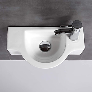 Bathroom Ceramic Washbasin and Faucet Combo White Small Sink Wall Mount Sink Corner Sink Set Chrome Pop-up Drain Included (Sink with Faucet & Drain)