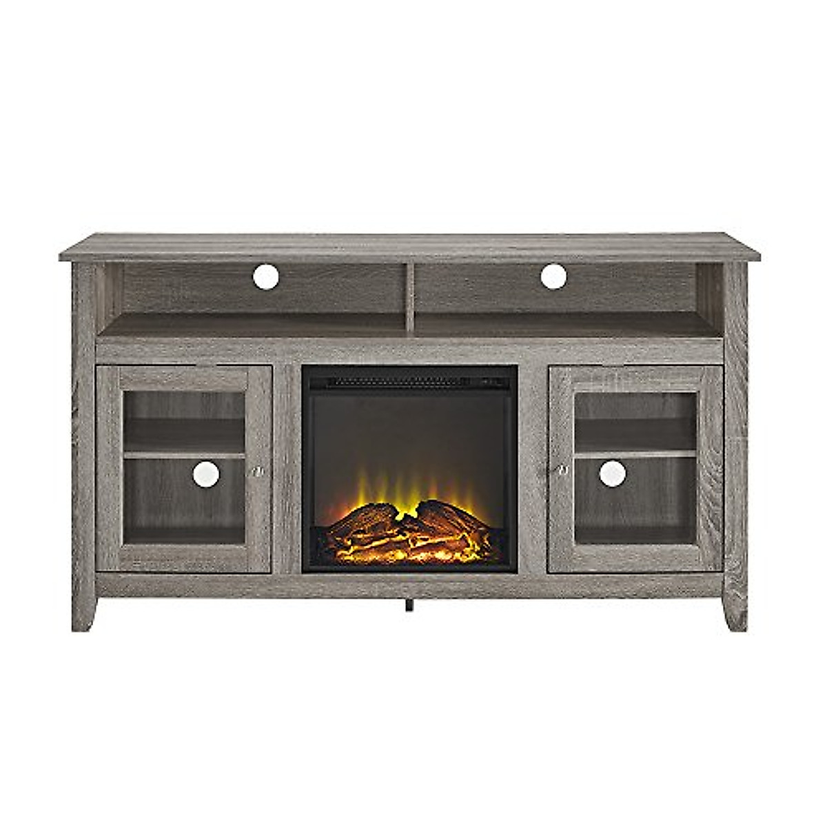 Walker Edison Glenwood Rustic Farmhouse Glass Door Highboy Fireplace TV Stand for TVs up to 65 Inches, 58 Inch, Driftwood