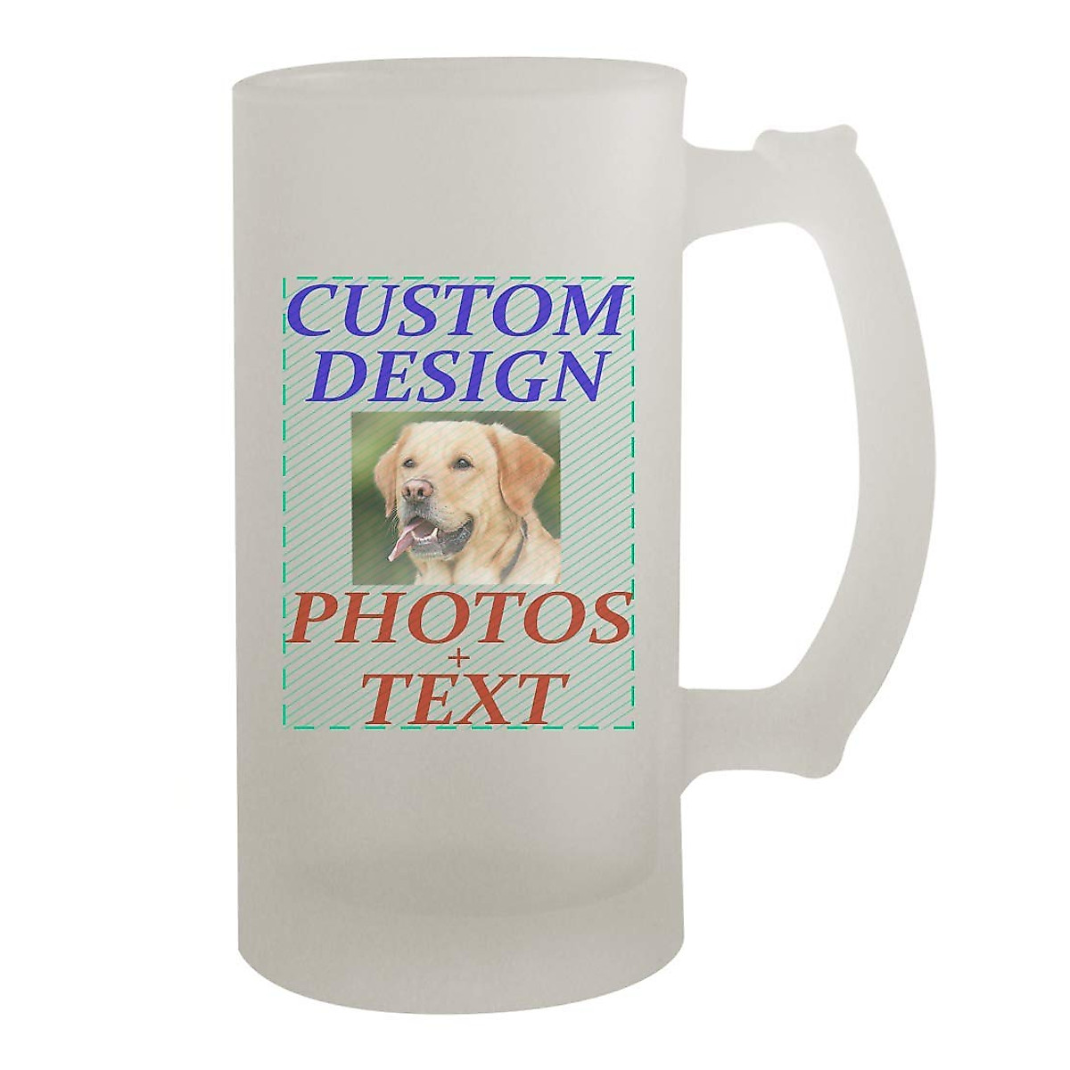 Custom Printed 16oz Frosted Glass Beer Stein Mug Cup CP06 - Add Your Image Photograph Text or Design - Graphic Mug