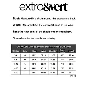 EXTRO&VERT Women Blazer 3/4 Sleeve Open Front Lightweight Casual Work Office Blazer Jacket Black