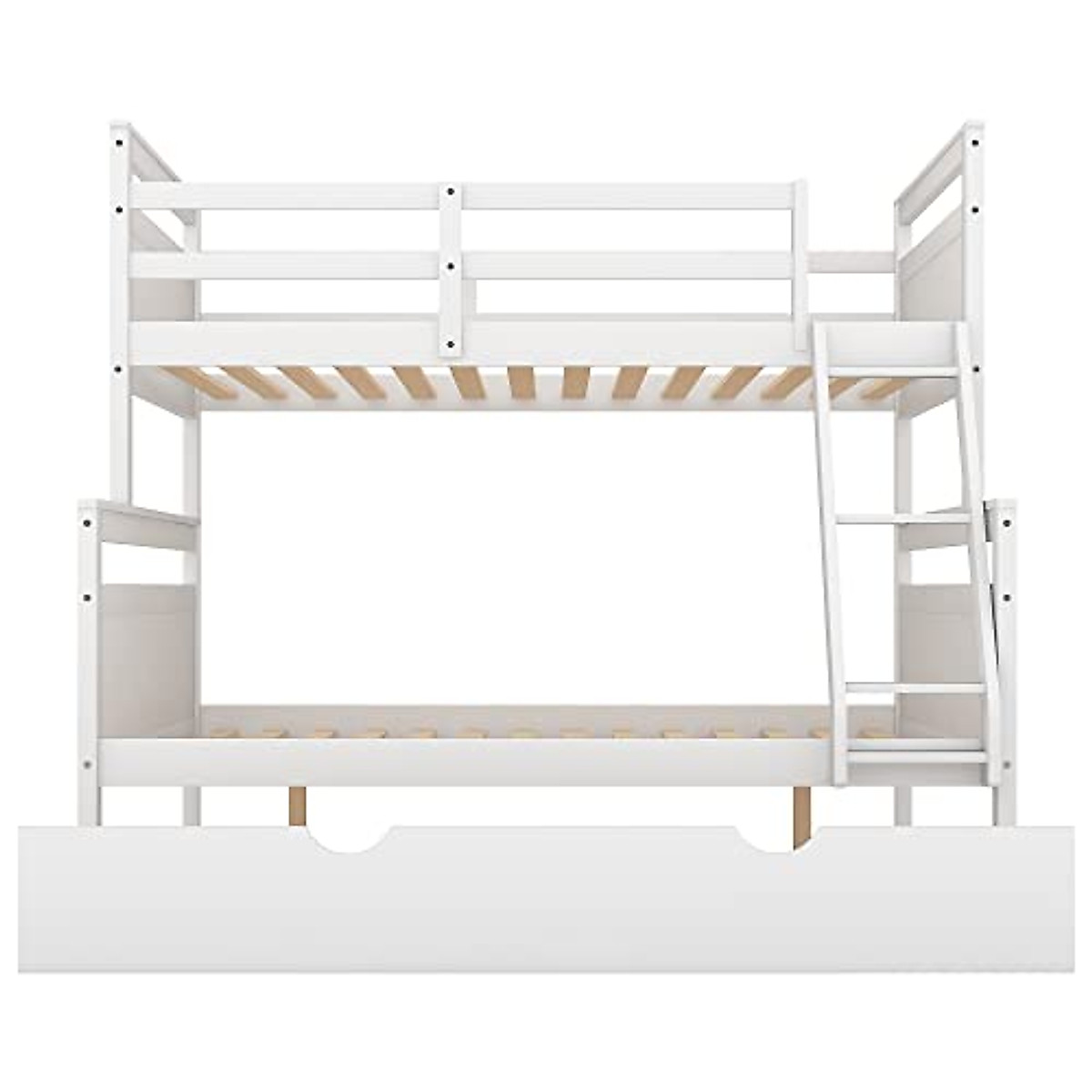 DEYOBED Twin Over Full Wooden Bunk Bed with Trundle - Convertible Sleep Solution for Kids & Teens | Easily Separates into 2 Beds | Twin-Full Size | Space-Saving Design | White |