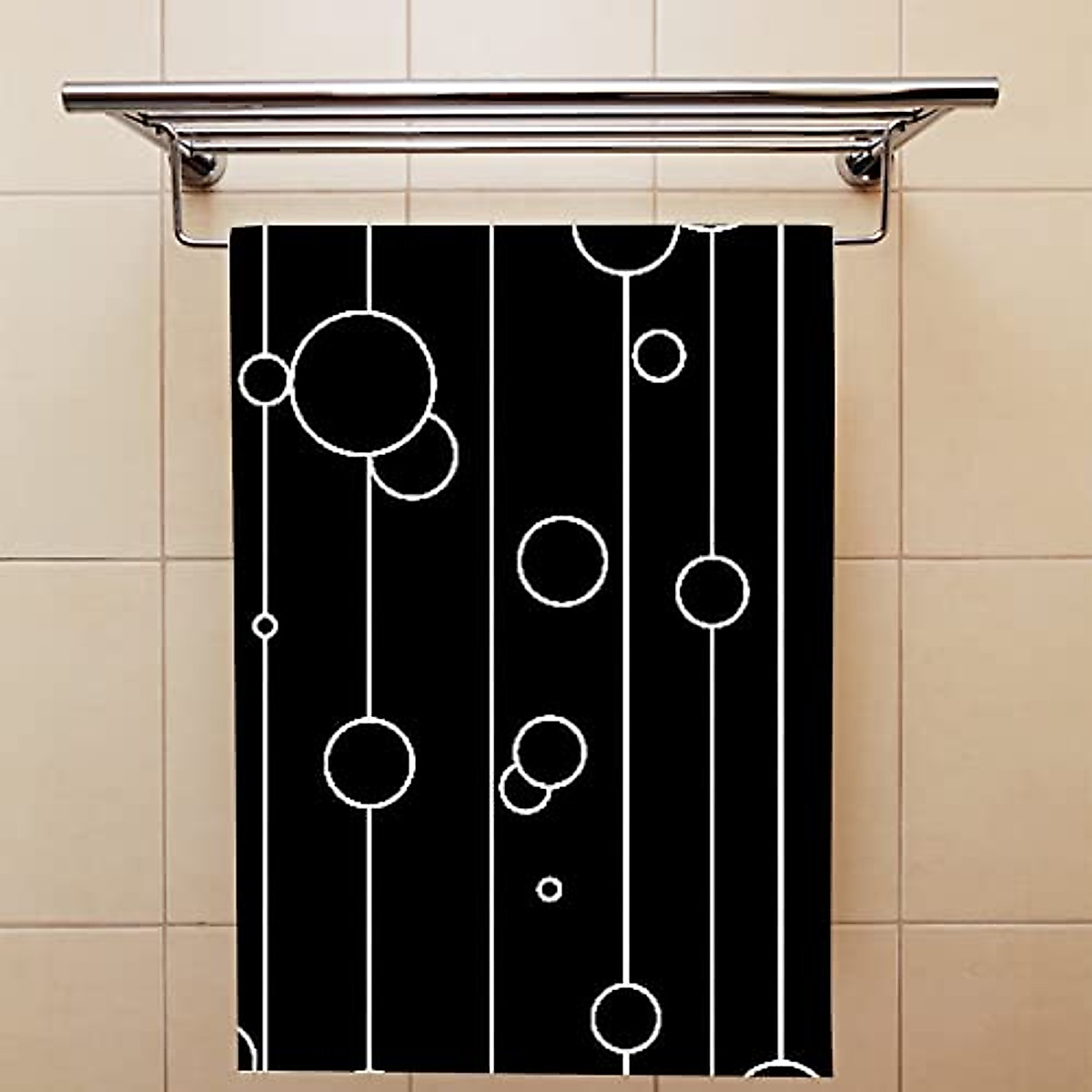 Hand Towel Polka Dot Black White Striped Face Towel Set of 2 Fingertip Towel Kitchen Tea Bar Dish Cloths Absorbent Dry Shower Towel