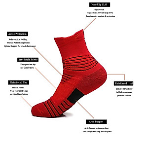 Performance Ankle Athletic Socks Comfort Cushioned Breathable Compression Running Sports Socks Men Pack (5 Pairs Pack)