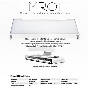 SilverStone Technology Aluminum Unibody Monitor / iMac Stand, Silver (MR01S)