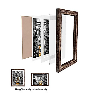 Finefrarm 12x16 Frames Display Pictures 11x14 with Mat or 12x16 Photo Without Mats Farmhouse Distressed Brown Picture Frames Wall Art for Living Room Wall Mounting Decor