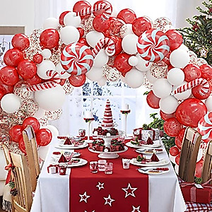 Christmas Balloon Garland Arch Kit - 118 Pieces Red White Confetti Latex Balloons with Candy Cane Balloons for Holiday Christmas Candy Themed Birthday Baby Shower Wedding Party Decorations