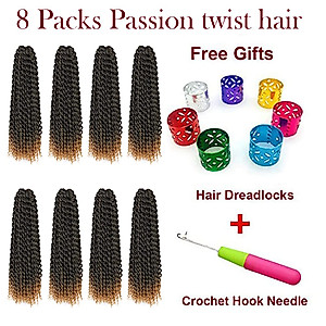 8 Packs 18 Inch Passion Twist Crochet Hair For Black Women Water Wave Crochet Braiding Hair Extensions (1B/27)