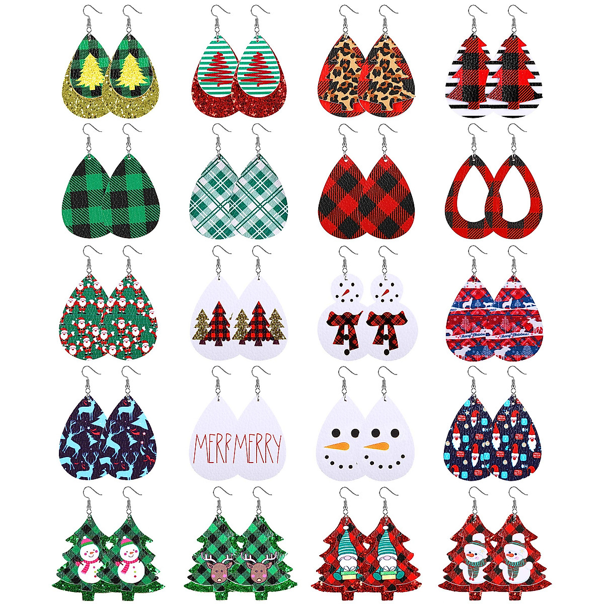 Leather Earrings for Women Christmas Xmas Earrings Teardrop Dangle Lightweight Faux Leather Earrings Holiday Earrings for Christmas New Year Party Decorations Supplies