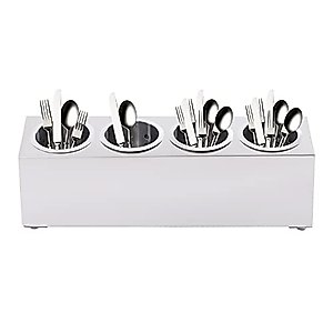 TFCFL Flatware Cylinder Holder,Commercial 4-Hole Stainless Steel Cylinder Flatware Silverware Utensil Holder Organizer Caddy 20x6.1x6.3inch,Silver (4-Hole)