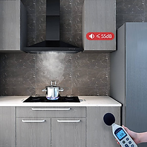 SNDOAS 24 inch Range Hood Black Range Hood, Ductless Range Hood with Energy Saving LED Light,Wall Mount Kitchen Hood,Over Stove Vent,Stainless Steel Chimney-Style Range Hood,Black Vent Hood