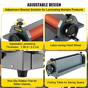 VEVOR 25 Inch Manual Cold Roll Laminator 1.18" Thickness Foldable Roll Laminating Machine Vinyl Photo Film Mounting Laminator for Commercial Professional Uses (25"Max Film Width)