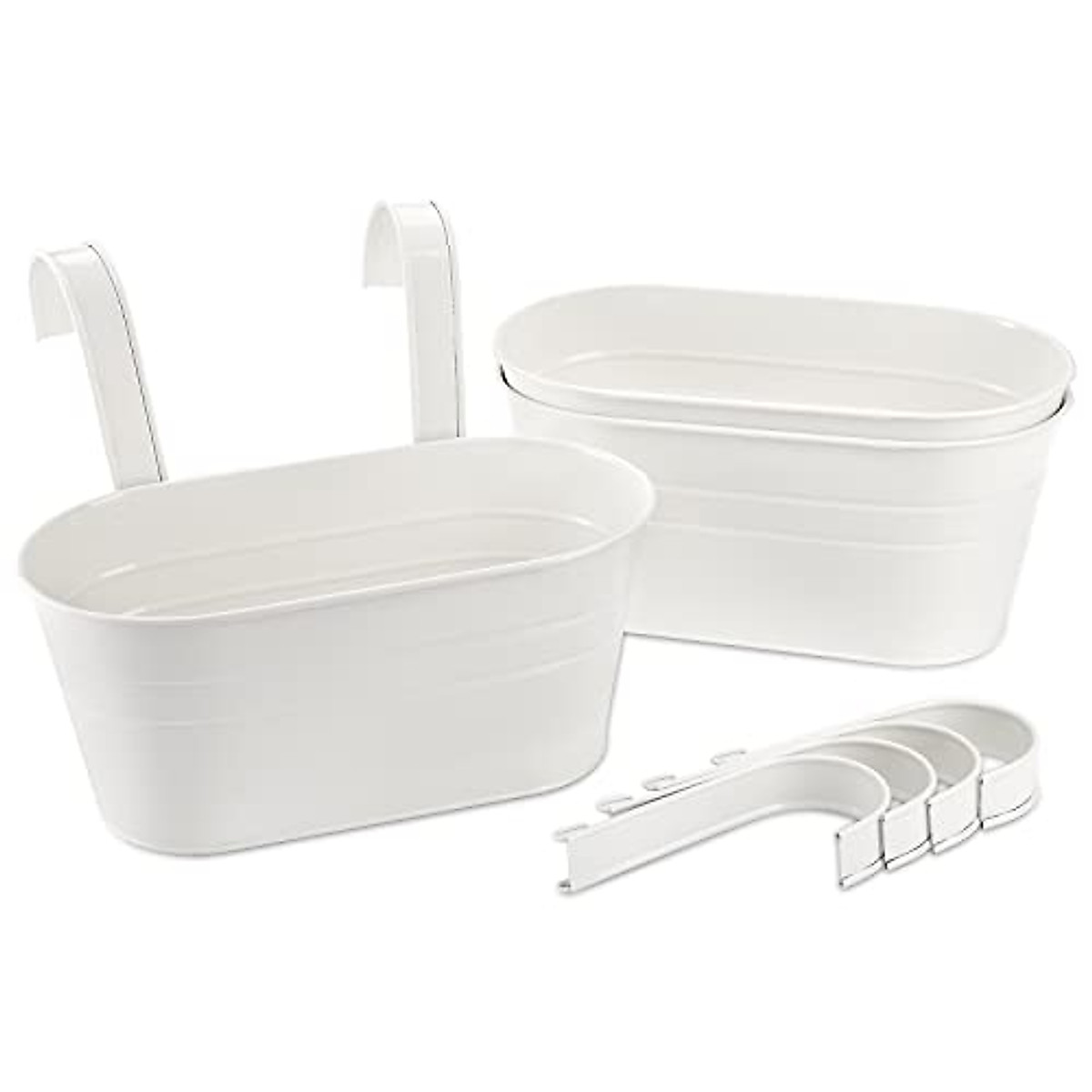 Foraineam 4 Pack Hanging Flower Pots, Metal Iron Plant Pot Holders, Large Fence Railing Balcony Garden Hanging Bucket Planters with Detachable Hooks for Indoor and Outdoor Decor