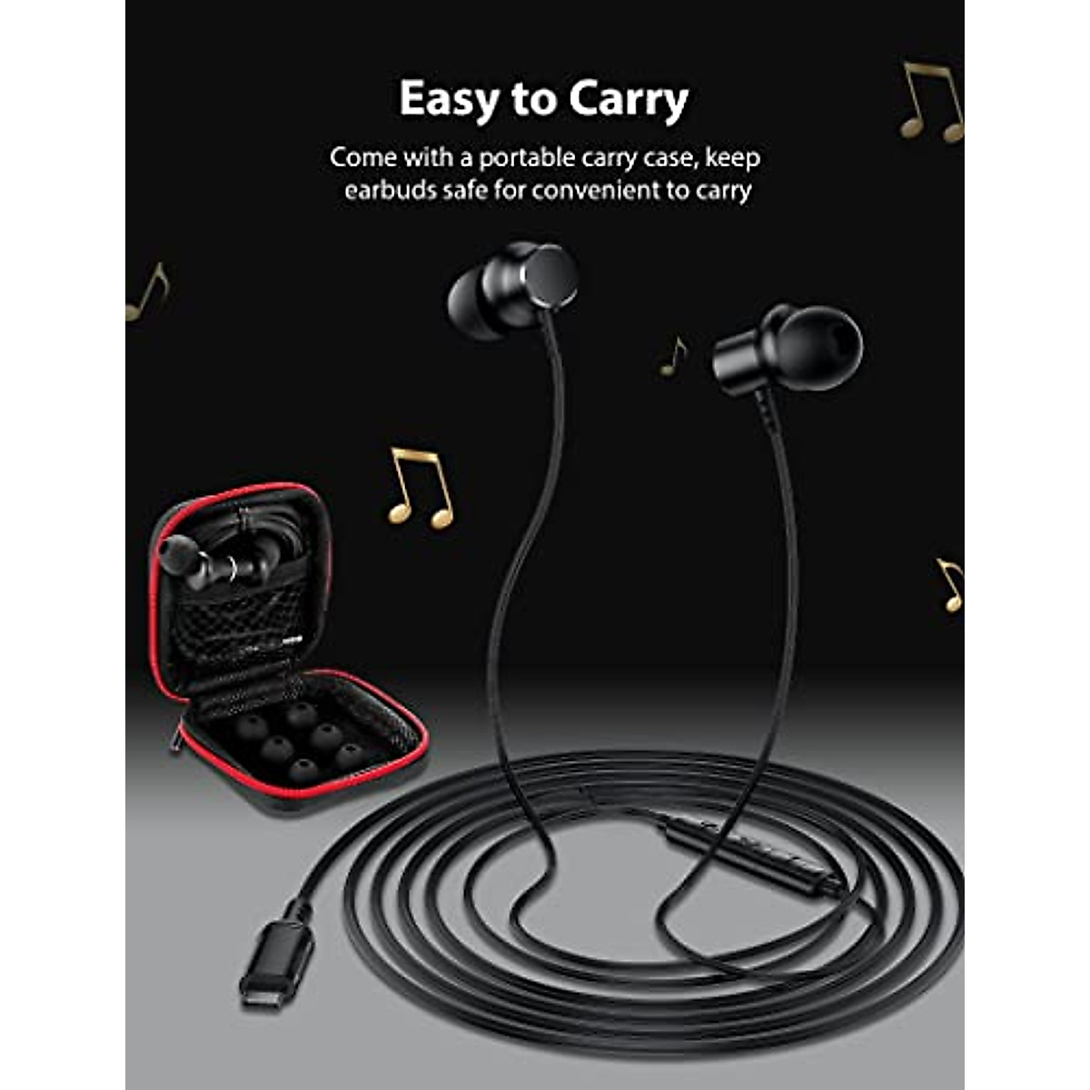 USB C Headphones for Samsung Galaxy S23 S22 S21 S20 Ultra A53 Z Flip4 Note 20 10+, Magnetic Type C Earphones Wired Earbuds with Mic Noise Canceling Stereo Bass for iPad 10 iPad Pro Air Mini Pixel 7 6