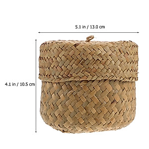 Zerodeko Seagrass Basket with Lid Mini, Handmade Woven Flower Basket With Lid Wicker Shelf Basket Bin Woven Storage Box Small Storage Favor Box Woven Seagrass Basket