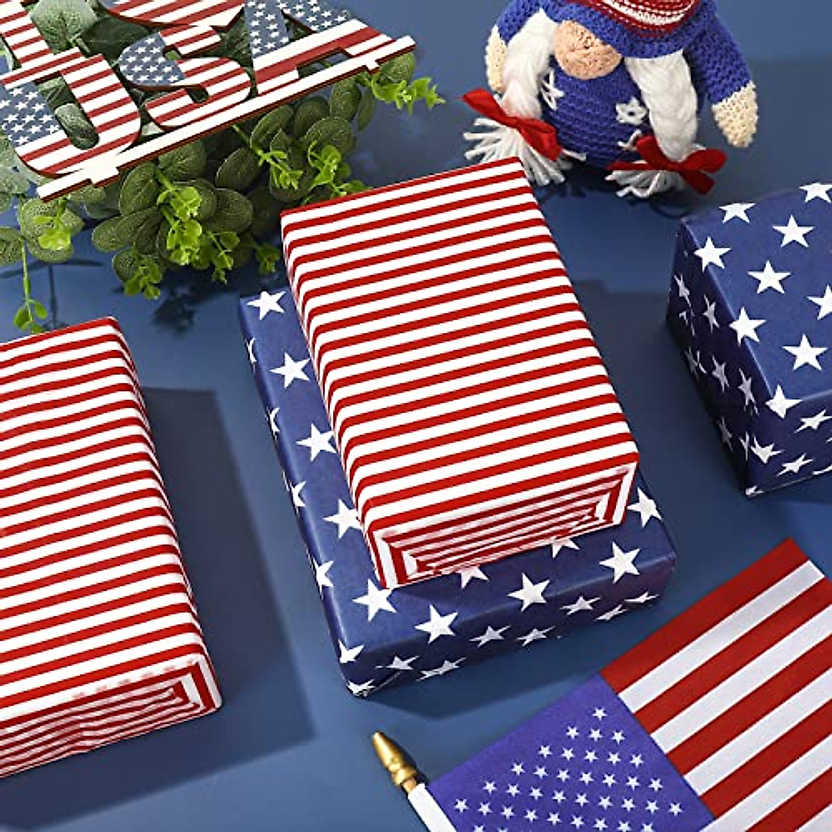 AnyDesign Patriotic Tissue Paper 80 Sheet Stars and Stripes Pattern Tissue Paper 4th of July Wrapping Paper Holiday Art Tissue for Independence Day Memorial Day DIY Gift Packing Supplies, 14 x 20 Inch