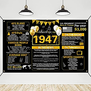 Crenics Black Gold 76th Birthday Decorations, Vintage Back in 1947 Birthday Backdrop Banner, Large 76 Years Old Birthday Anniversary Poster Photo Background Party Supplies for Women Men, 5.9 x 3.6 Ft
