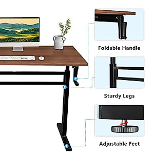 ERGO COMFY Manual Height Adjustable Standing Desk, 48 x 24 Inch Hand Crank Standing Desk with One-Piece Table Top, Sit Stand up Rising Desk, Home Office Computer Workstation, Walnut and Black