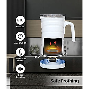 Milk Frother, SAIBOKE 4-in-1 Electric Milk Steamer，Automatic Hot & Cold Foam Maker, 8.8oz/260ml Milk Warmer for Latte, Cappuccinos, Macchiato. Ultra-Quiet Working & Automatic Shut Off