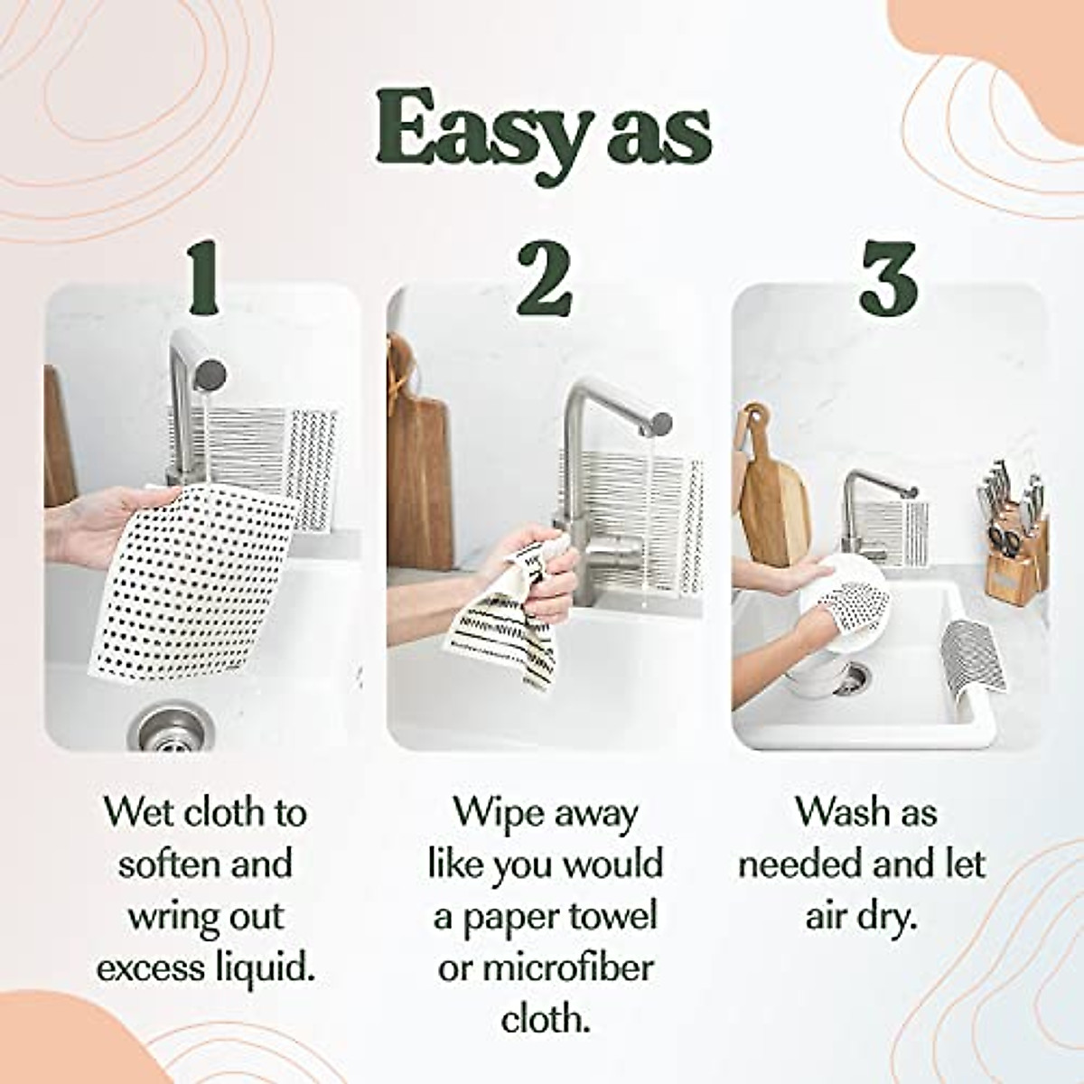 FEBU Swedish Dishcloths for Kitchen | 5 Pack Japanese Pattern Swedish Dish Towels | Reusable Paper Towels Washable | Non-Scratch Cellulose Sponge Cloths | No Odor, Biodegradable, Swedish Cloths