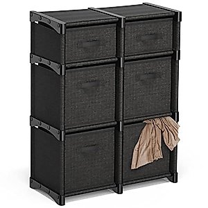 6 Cube Storage Organizer, Black Storage Cubes Organizer Shelves, Sturdy Cubbies Storage Shelves with Cube Storage Organizer Bins, DIY Cube Shelf Organizer for Bedroom, Playroom, Office, & Dorm