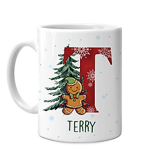 Hyturtle Personalized Gingerbread Christmas Gifts For Family - Custom Name Initial Ceramic Coffee Mug Cup 11oz - Monogram Alphabet Mug Gifts For Women, Men, Kids On Birthday, Christmas Thankgiving
