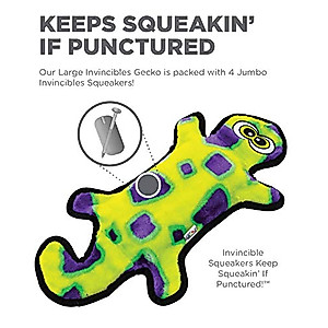 Outward Hound Invincibles Green Gecko Plush Dog Toy, Large