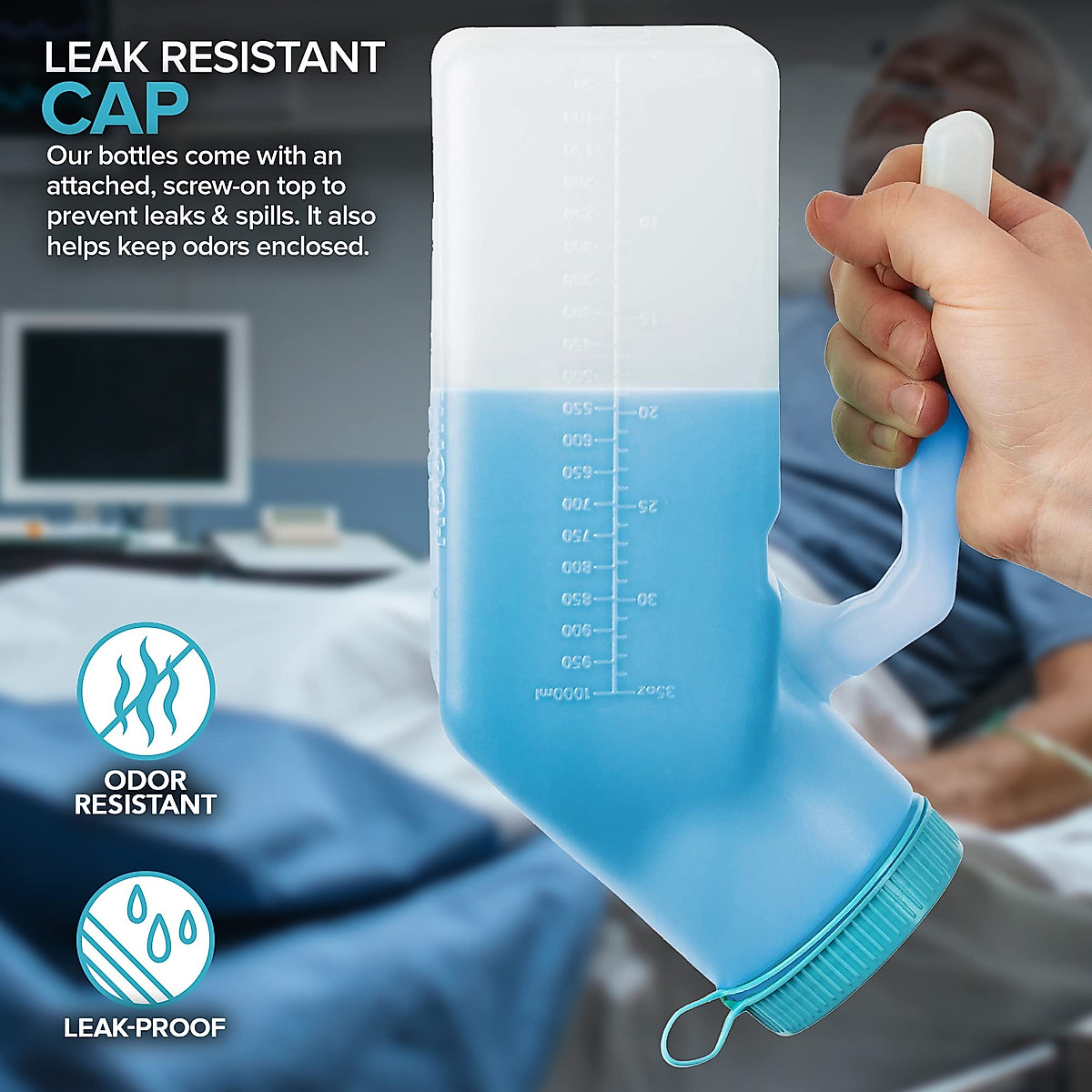 35 oz Male Urinal Bottle- Durable Plastic Urinal Bottle - Portable Urinal Bottle - Urinal Bottle with Leakproof Screw-On Lid - Urinal Bottle with Easy-to-Read Measurement Lines - Stock Your Home