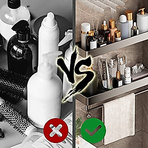 Wallesun Shower Caddy, 2-Pack Adhesive Shower Wall Caddy With Hook, Shower Organizer With Towel Bar, Adhesive Wall Shelf For Bathroom, Shampoo Holder for Shower