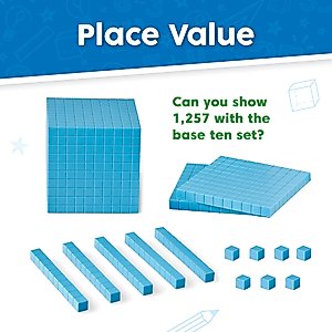 hand2mind Blue Plastic Base Ten Blocks Complete Set, Place Value Blocks, Counting Cubes for Kids Math, Base Ten Blocks Classroom Set, Math Blocks Kindergarten, Base 10 Math Manipulatives (Set of 322)