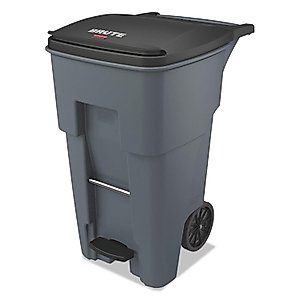Rubbermaid Commercial Products Brute Step-On Rollout Trash/Garbage Can/Bin with Wheels, 65 GAL, for Restaurants/Hospitals/Offices/Back of House/Warehouses/Home, Gray