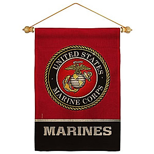 US MILITARY United State Burlap Garden Flag Set Wood Dowel Armed Forces Marine Corps USMC Semper Fi American Military Veteran Retire Official House Banner Small Yard Gift Double-Sided, Made in USA