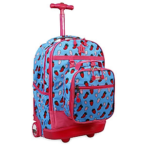 J World New York Kids' Duo Rolling Backpack with Lunch Box Set, Strawberry, One Size