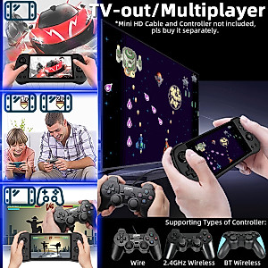 X55 Handheld Game Console 5.5 inch Portable Retro Video Hand-Held Games Consoles Rechargeable RK3566 Hand Held Classic Play System Black