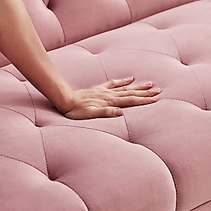 ERYE Futon Sofa Loveseat Convertible Sleeper Couch Bed for Small Space Apartment Office Living Room Furniture Sets Sofabed, Light Pink Velvet 71" W with Pillows