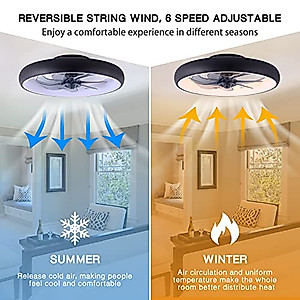 Femony Ceiling Fans with Light,20" Dimmable Modern Ceiling Fans with Lights and Remote,3 Light Color Change/6-Speed/Timing Setting,Flush Mount Ceiling Fan for Bedroom,Matte Black Finish