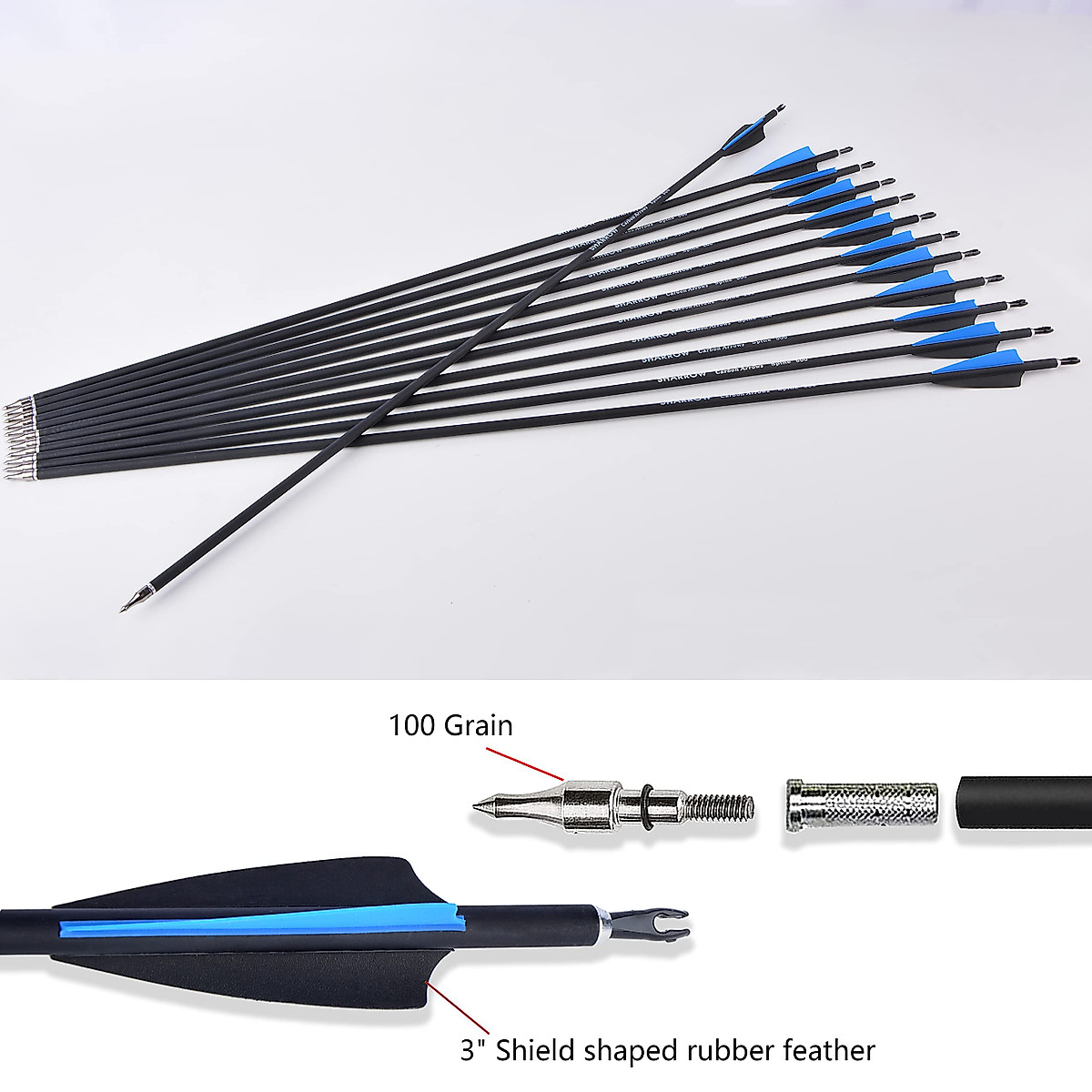 AMEYXGS 31 Inch Carbon Arrow Practice Hunting Arrow for Compound & Recurve Bow Hunting Shooting (Blue)