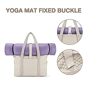 BAGSMART Large Tote Bag For Women, Shoulder Bag With Yoga Mat Buckle For Gym,Work,Travel,School,College(Beige, Large)