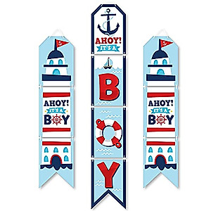 Big Dot of Happiness Ahoy It’s a Boy - Hanging Vertical Paper Door Banners - Nautical Baby Shower Wall Decoration Kit - Indoor Door Decor