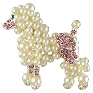 Crystal Pearl Poodle Dog Brooch PIN Made with Swarovski Elements (Pink)