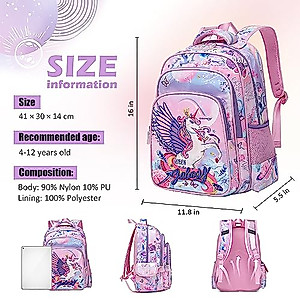 Robhomily Unicorn Backpack for Girls School Backpack for Girls Preschool Backpack for Girls,Cute Girl backpack Lightweight Purple 16 Inch