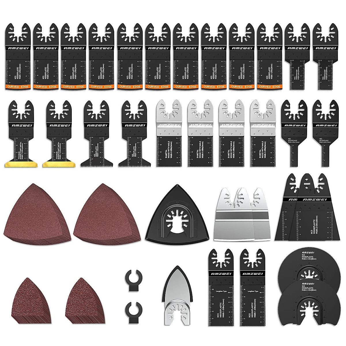 AMZWEI 154 Metal Wood Oscillating Tool Blade, Titanium Oscillating Saw Blades with Sandpaper, Quick Release Multi Tool Blades Kits for Dewalt Ryobi Milwaukee Rockwell Fein Makita