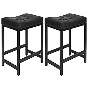 ErgoDesign 26 Inches Saddle Stools, Metal Frame Bar Stools, Pu Leather Bar Chairs, Black, Set of 2