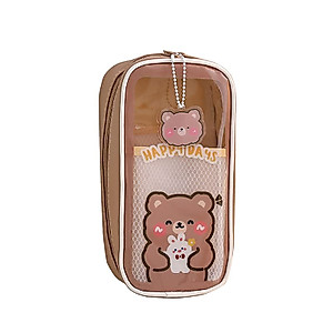 Kawaii Pencil Case Aesthetic Cute Pencil Case for Girls (Brown)